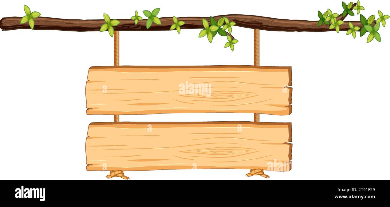 Vector cartoon illustration of a signboard hanging on a tree branch ...
