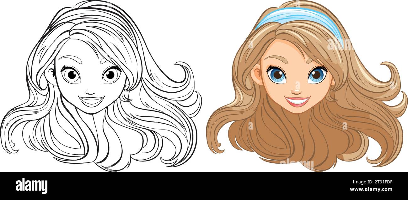 Vector cartoon illustration of a stunning woman with flowing hair ...