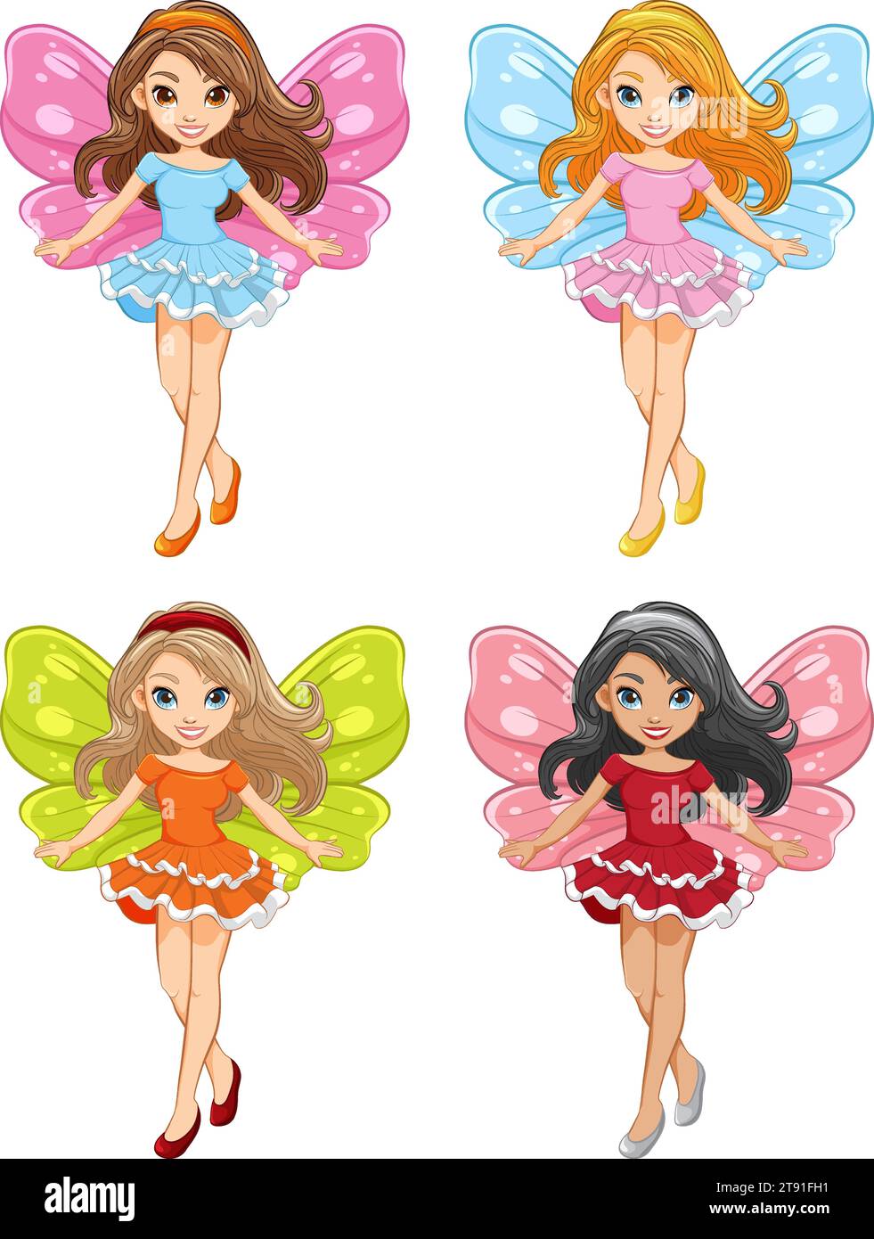 A collection of stunning fairy characters with wings in a cartoon ...