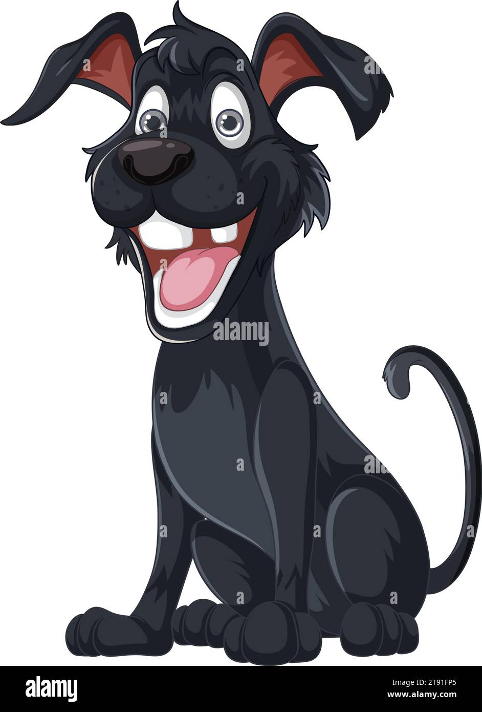 A lively black dog sitting with excitement in a charming vector ...