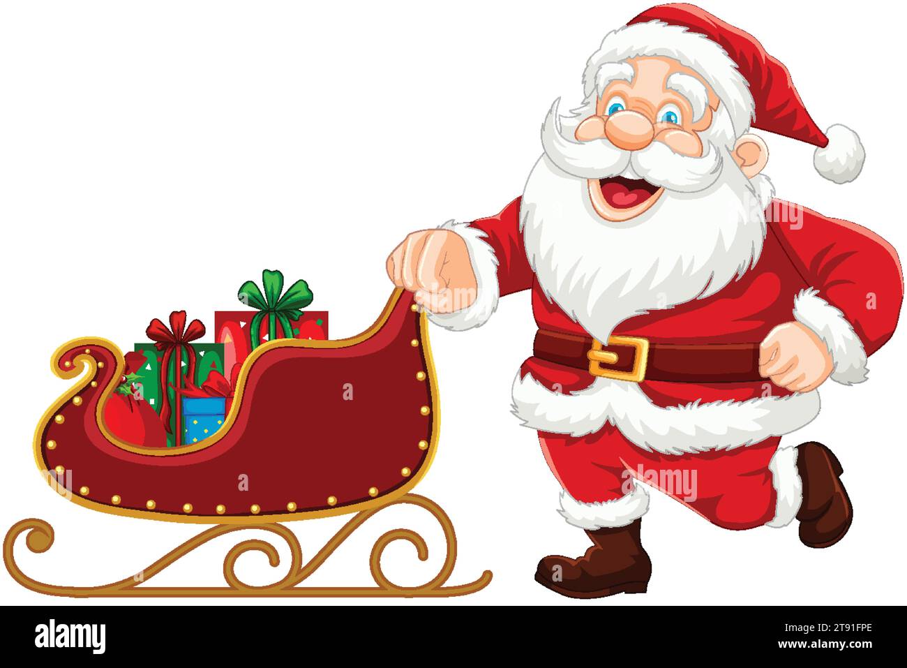 A cheerful Santa Claus pushing a sledge full of gifts Stock Vector ...