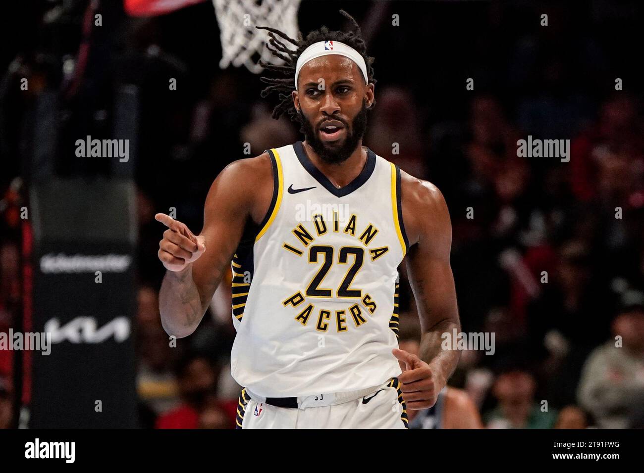 Indiana Pacers forward Isaiah Jackson (22) celebrates his basket ...