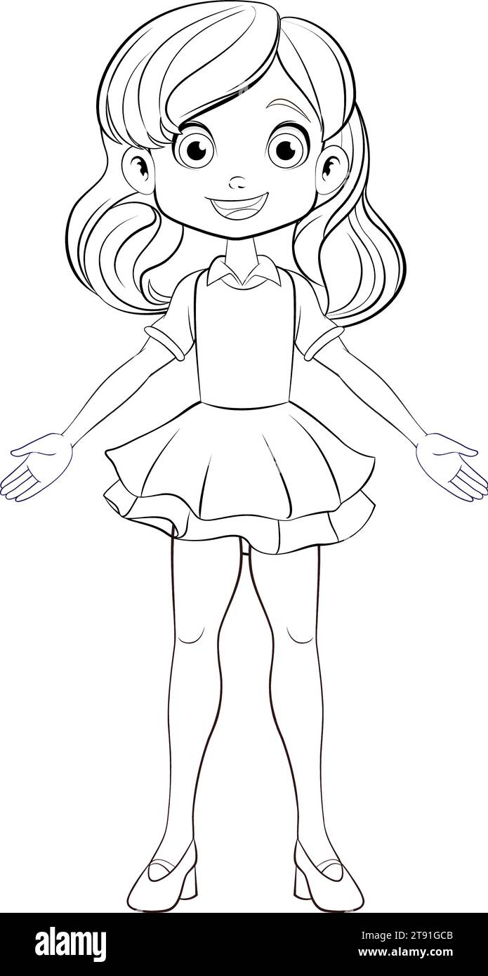 Vector illustration of a girl cartoon character in outline Stock Vector ...