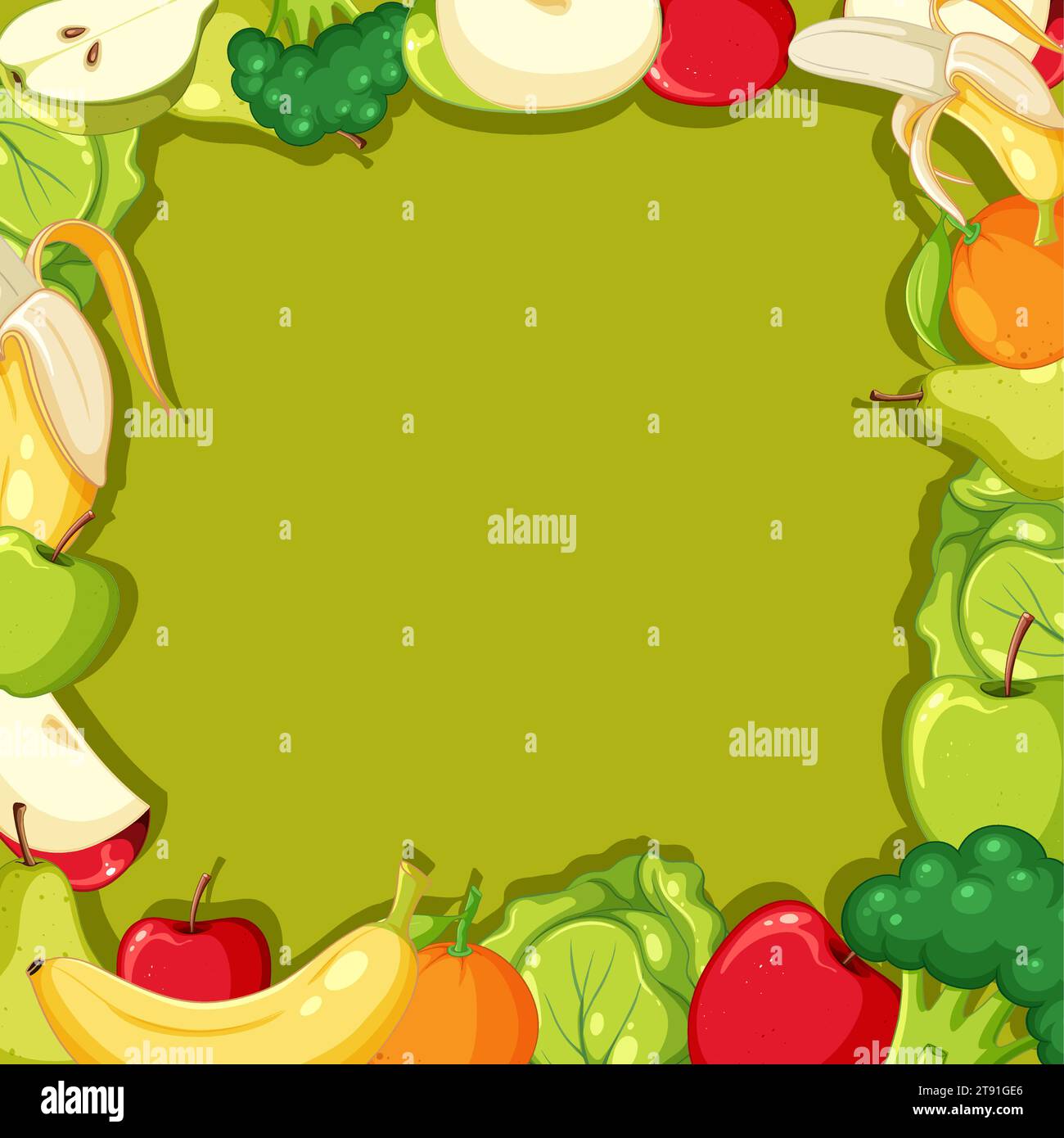 A vector cartoon illustration of a green fruit-themed A-frame border ...
