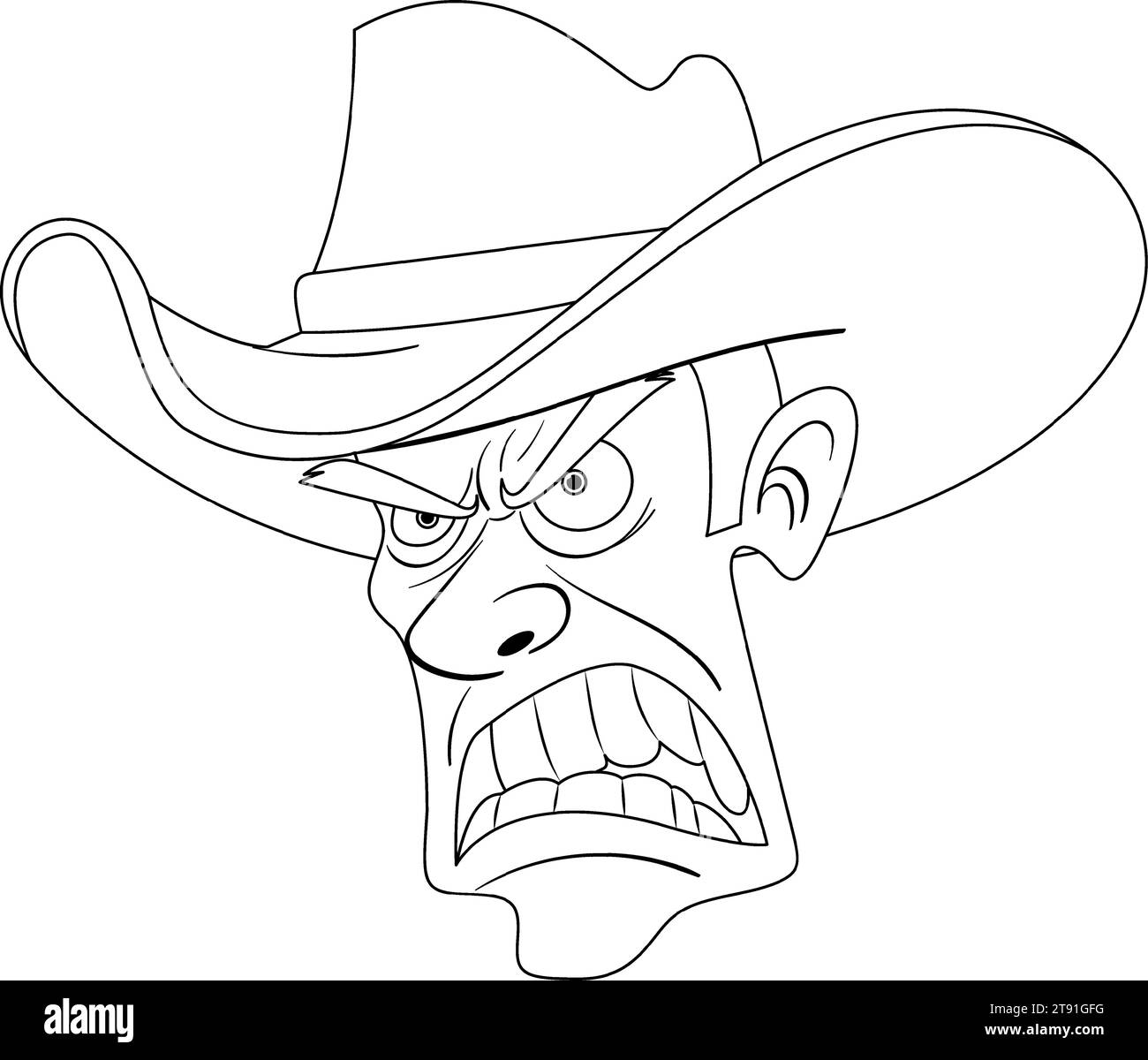 A fierce cowboy head outline in vector cartoon style Stock Vector Image ...