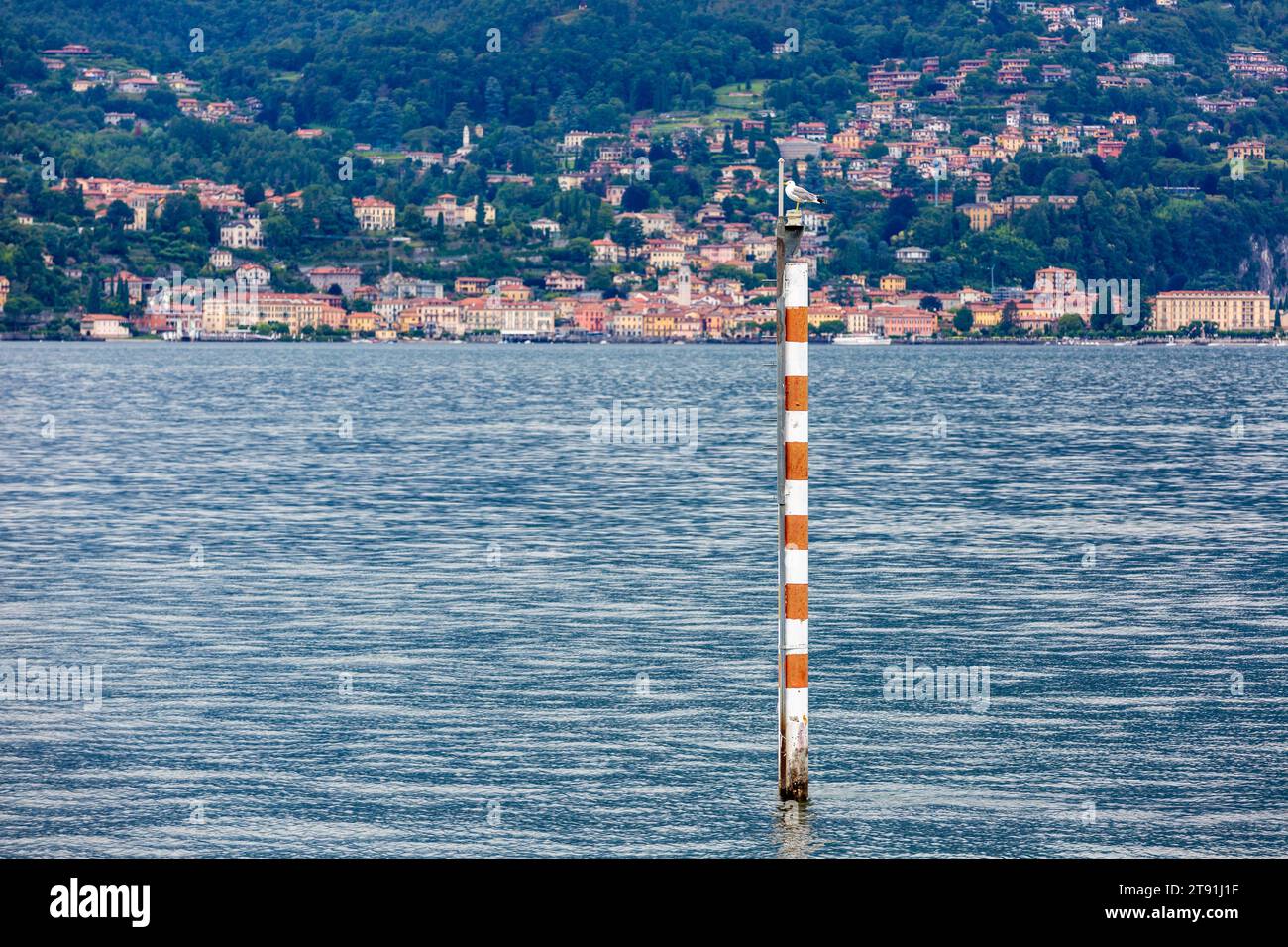 A staff gage measures Lake Como's water level off-shore from Menaggio ...