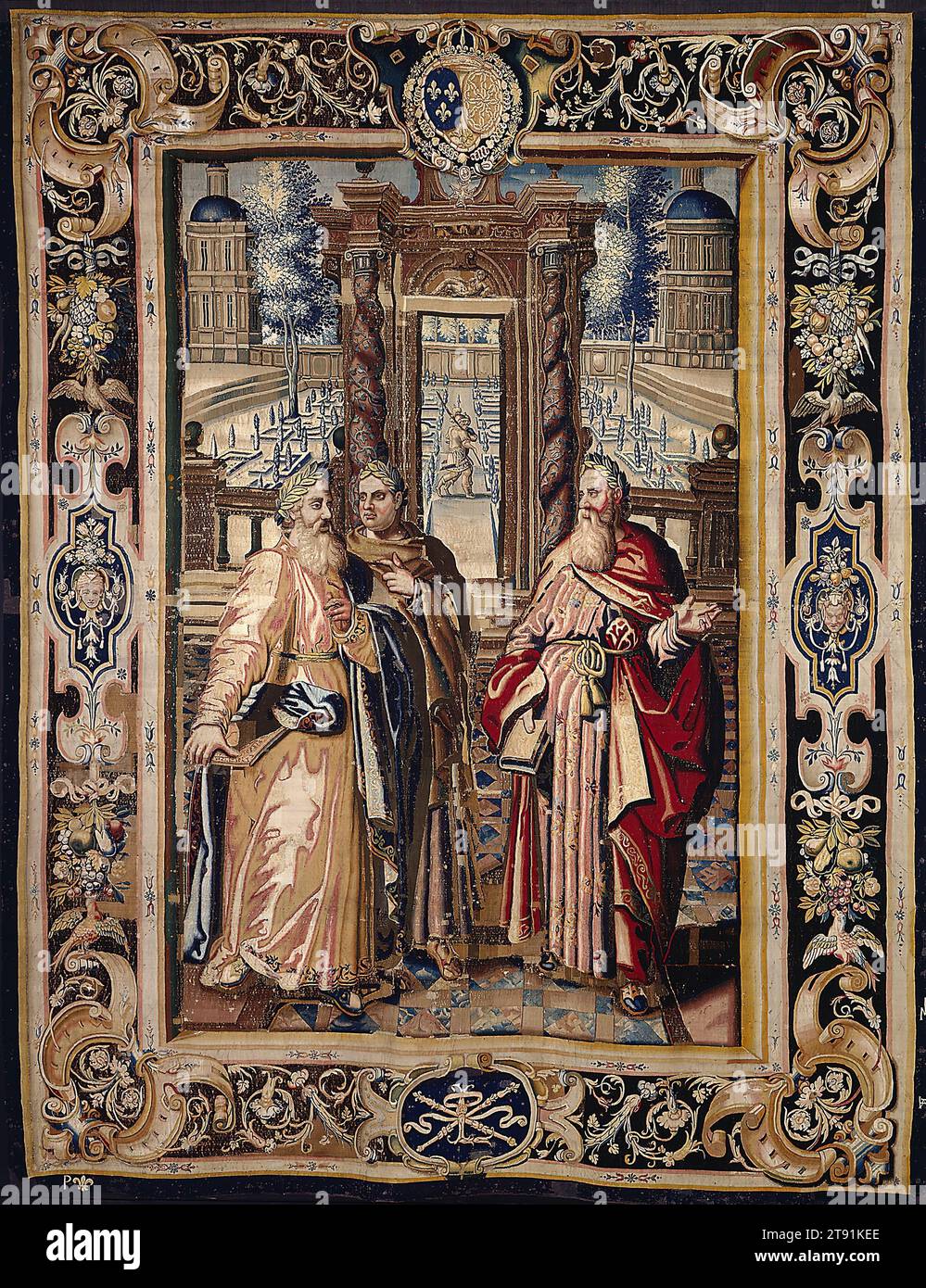 Tapestry depicting philosophers gathered hi-res stock photography and ...