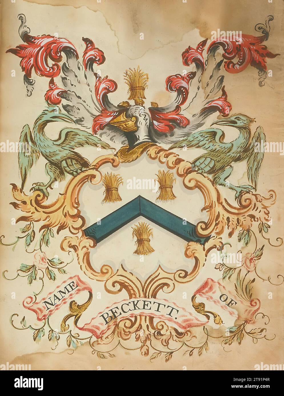 Crest: Name of Beckett, c. 1790, John Coles, American, 1749 - 1809, 11 ...