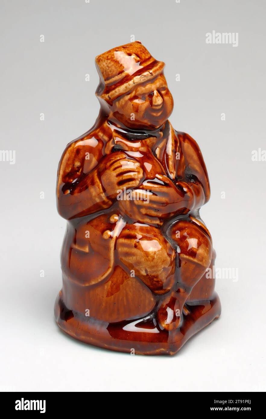 Seated man with pitcher still bank, 19th century, 4 3/8 x 2 1/2 x 2 5/8 ...