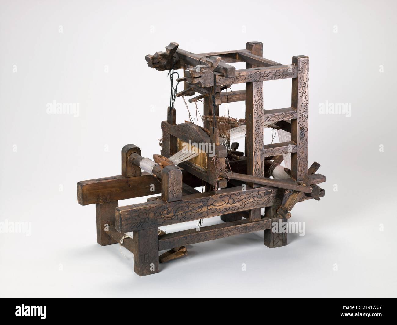 Small (Model?) Loom with Weaving Fragment, 18 7/16 x 11 1/2 x 23 in ...