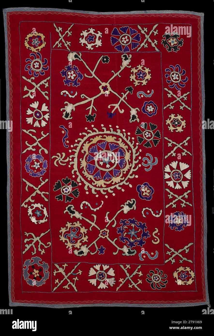 Suzani, 20th century, 74 1/2 x 49 1/2 in. (189.23 x 125.73 cm), Silk ...