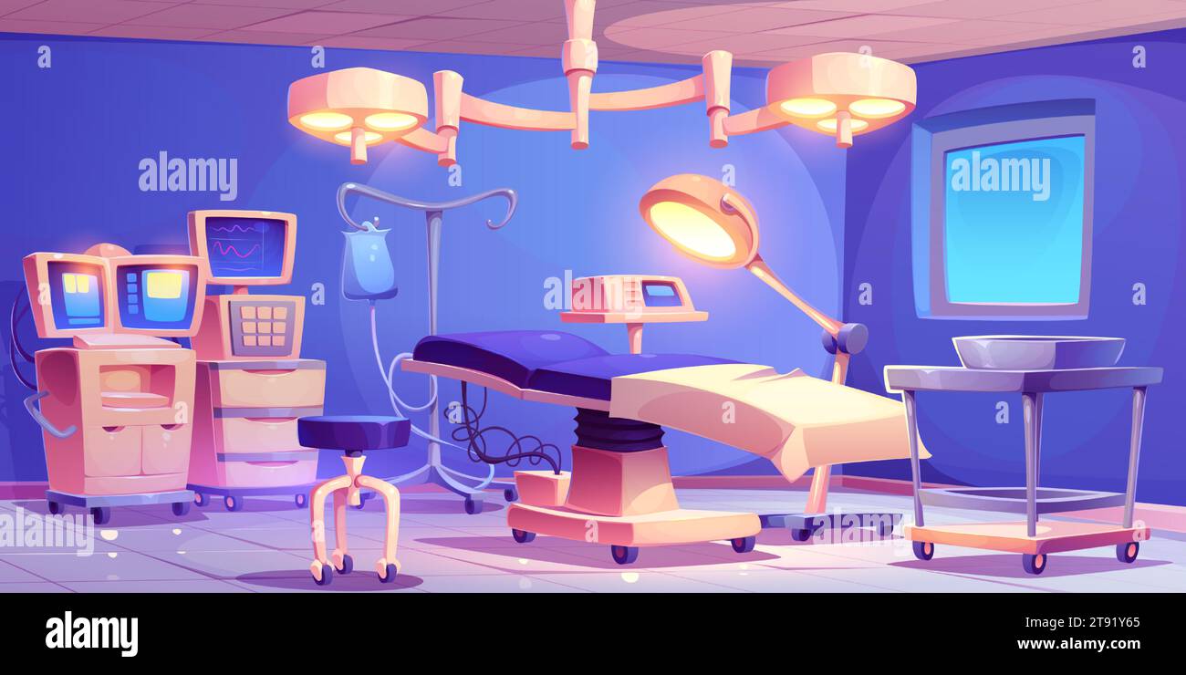 Surgery room interior with equipment. Vector cartoon illustration of ...