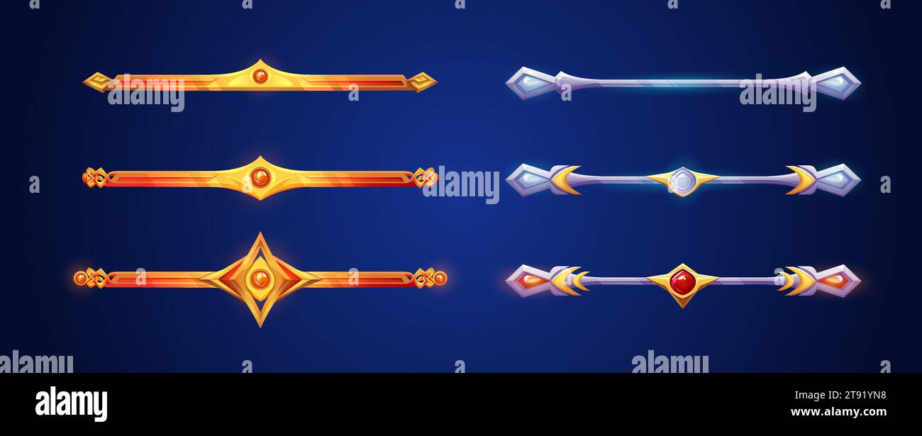 Decorative game ui divider and text border for different levels interface. Cartoon vector set of ...