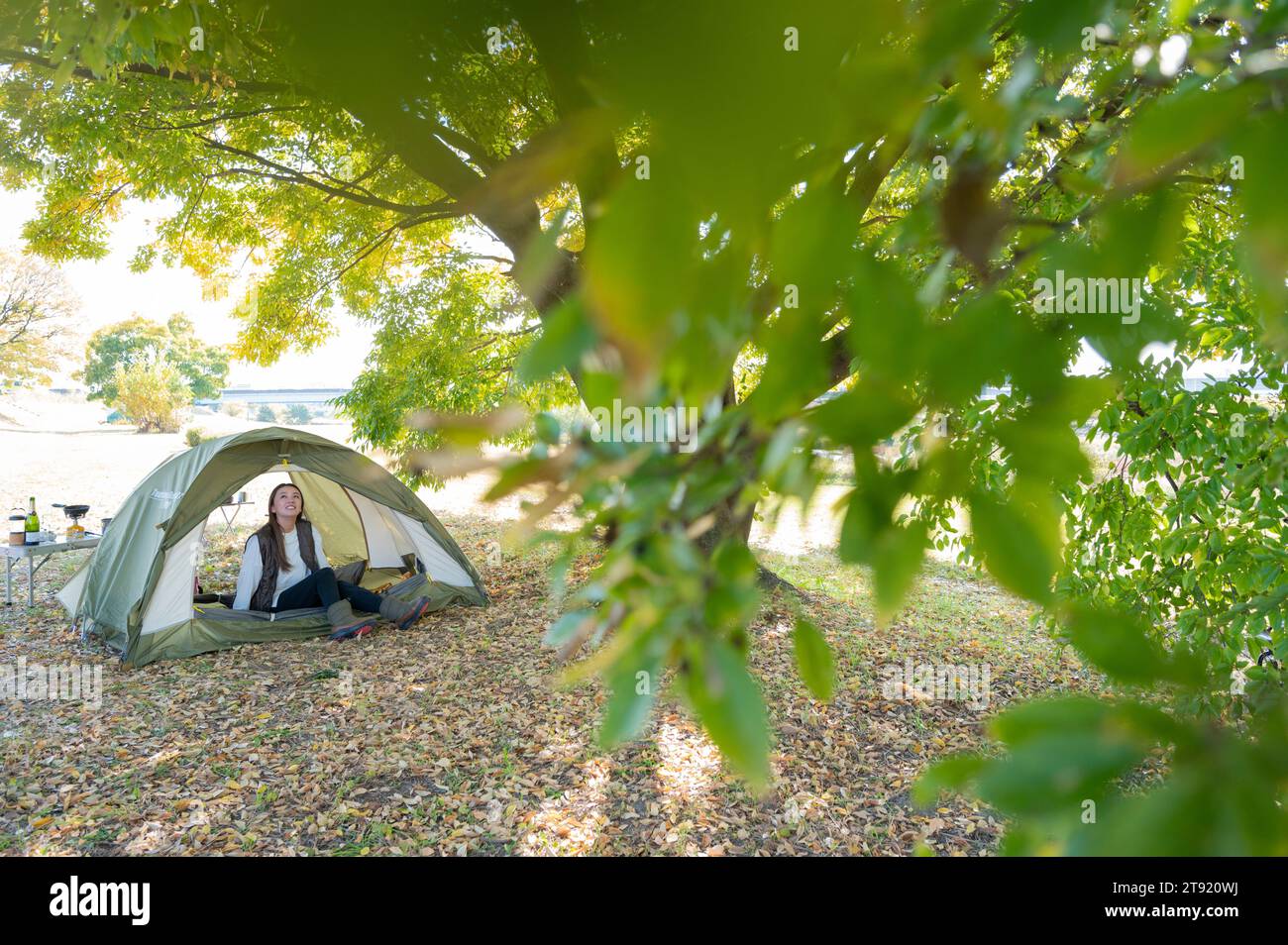 woman camping solo Stock Photo - Alamy