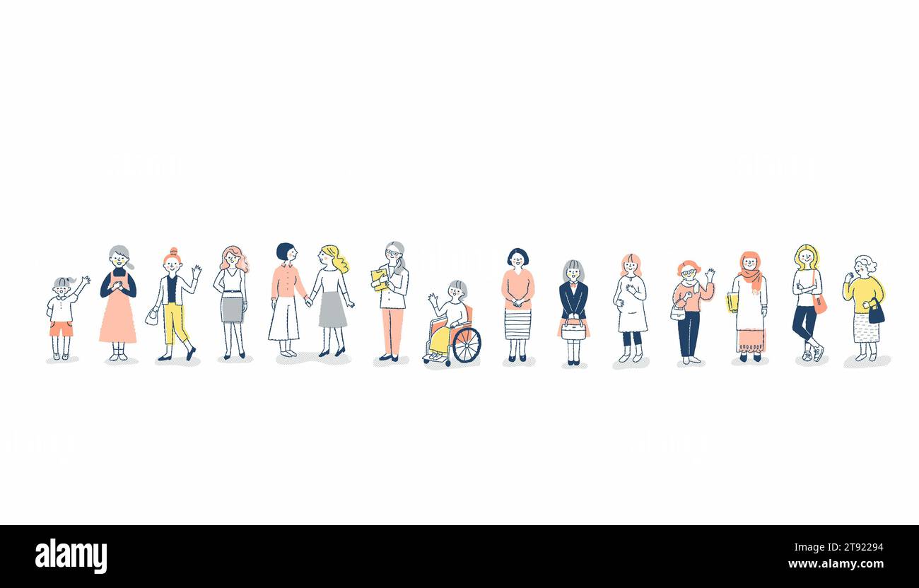 A large number of women of various generations standing side by side ...