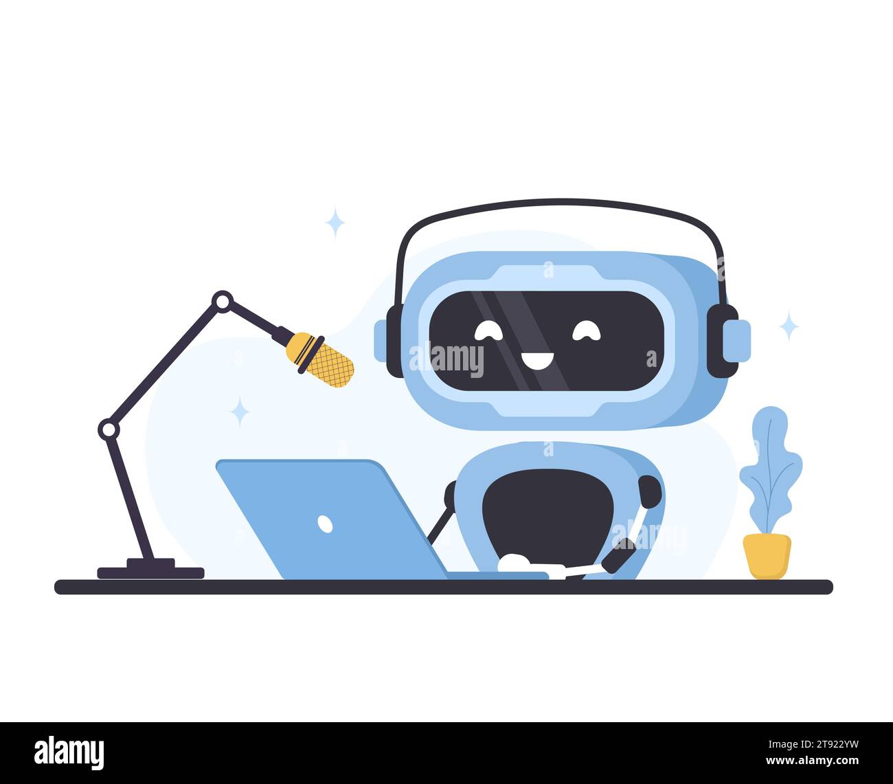 Robot chatbot with laptop. AI voice assistant. Online customer support ...