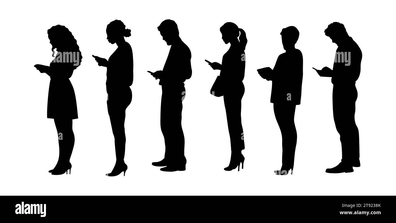 Silhouettes of people standing in line side view Stock Vector Image ...