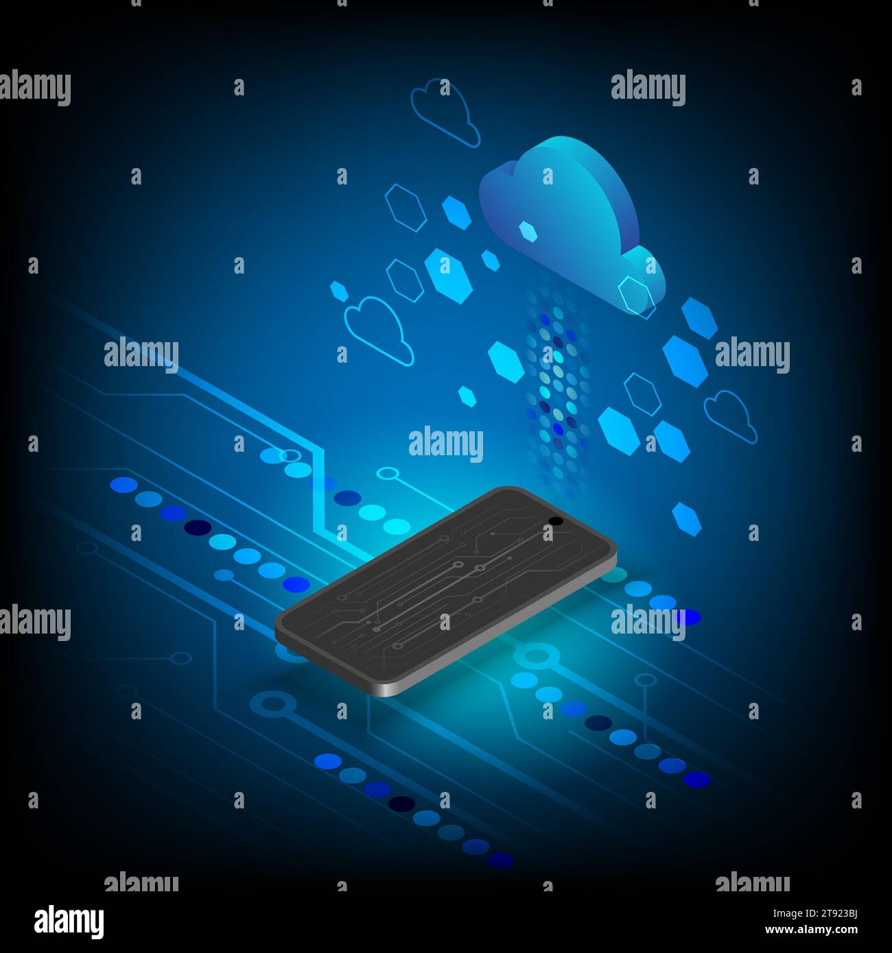 Isometric illustration of smartphone and cloud computing technology ...