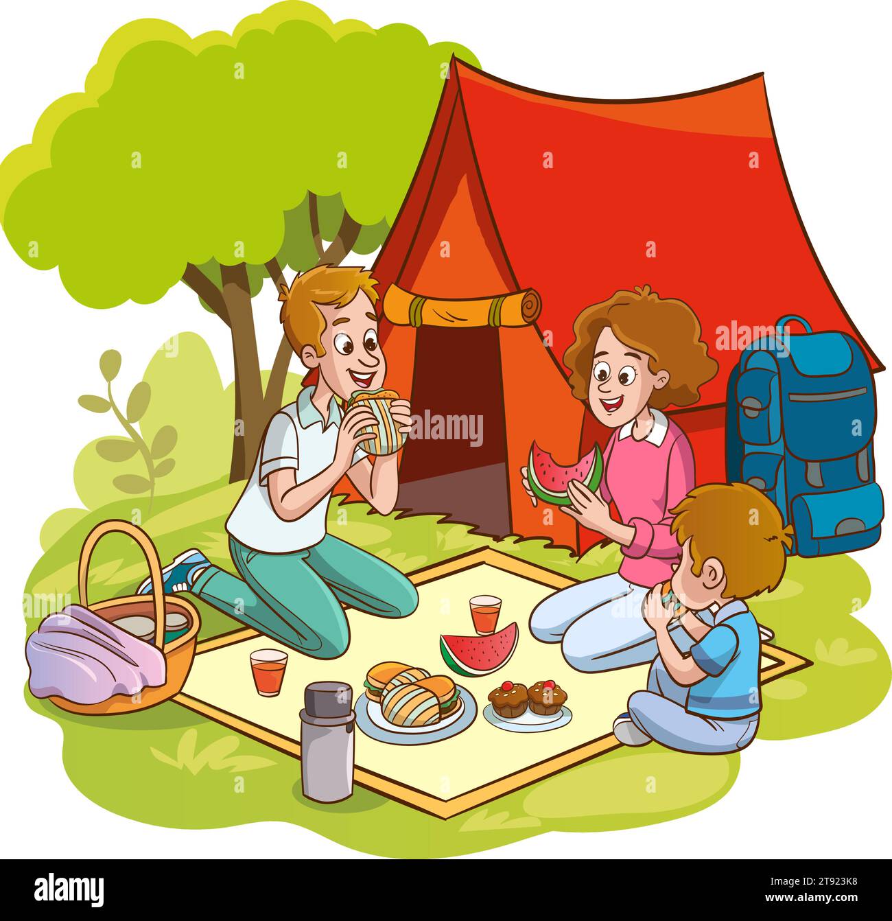 Illustration of a Family Camping and picnic on the River. Vector ...