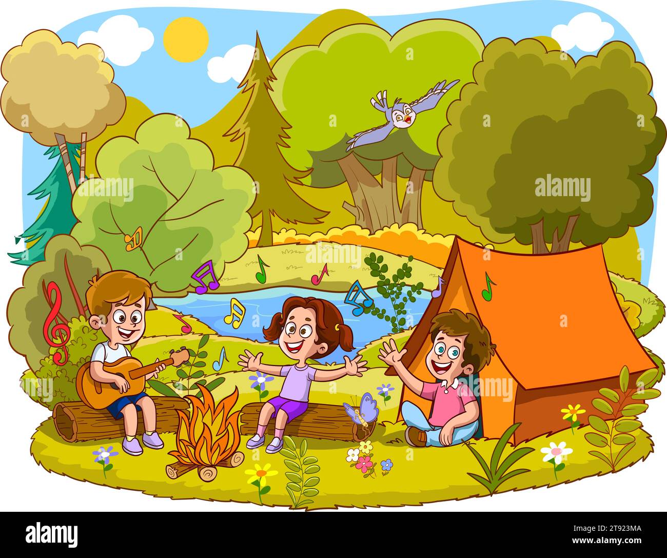 Vector Illustration Of Kids Camping and trekking Stock Vector Image ...