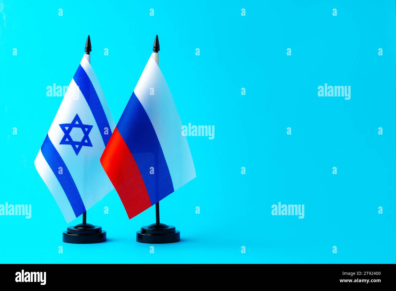 Flags of Russia and Israel on blue background Stock Photo - Alamy