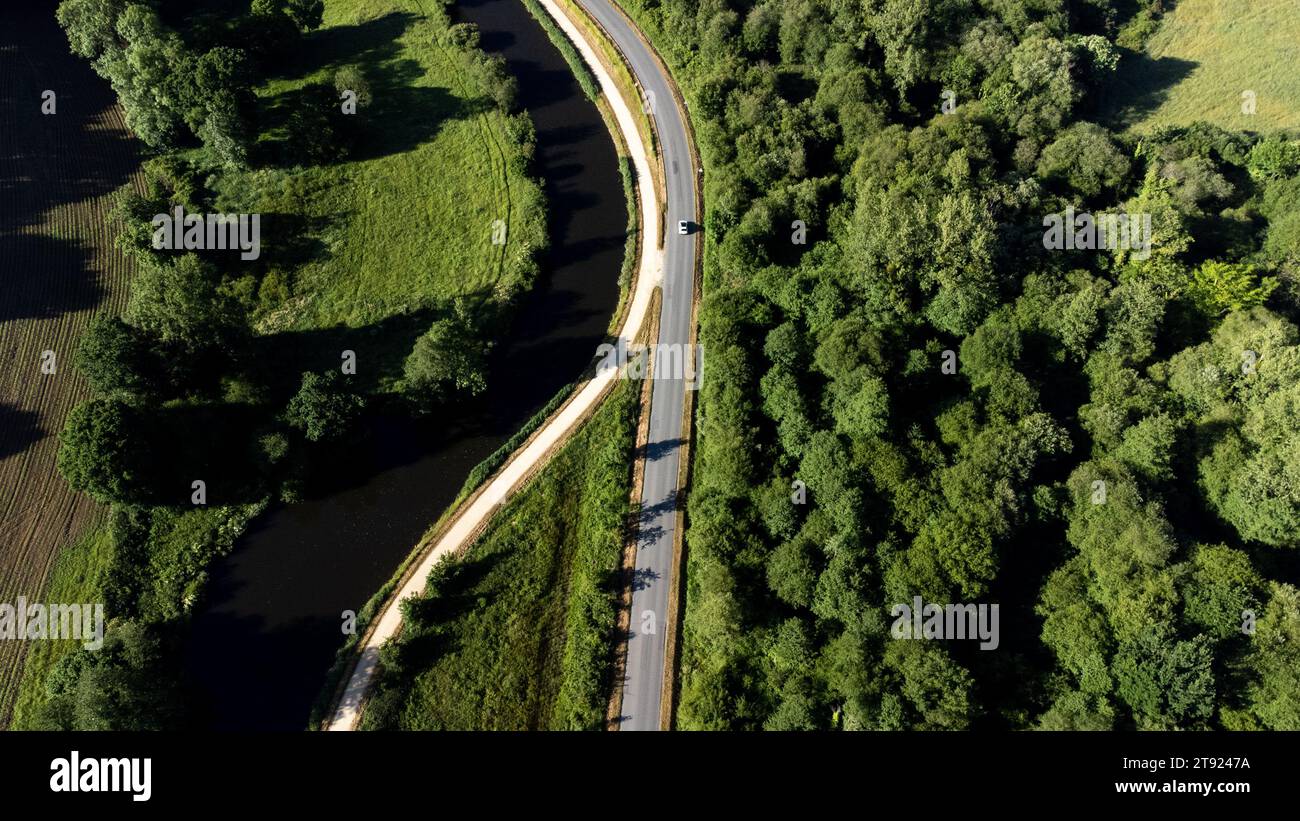 France, Brittany, Dinan, on 2022-05-28. Aerial view of Breton landscape ...