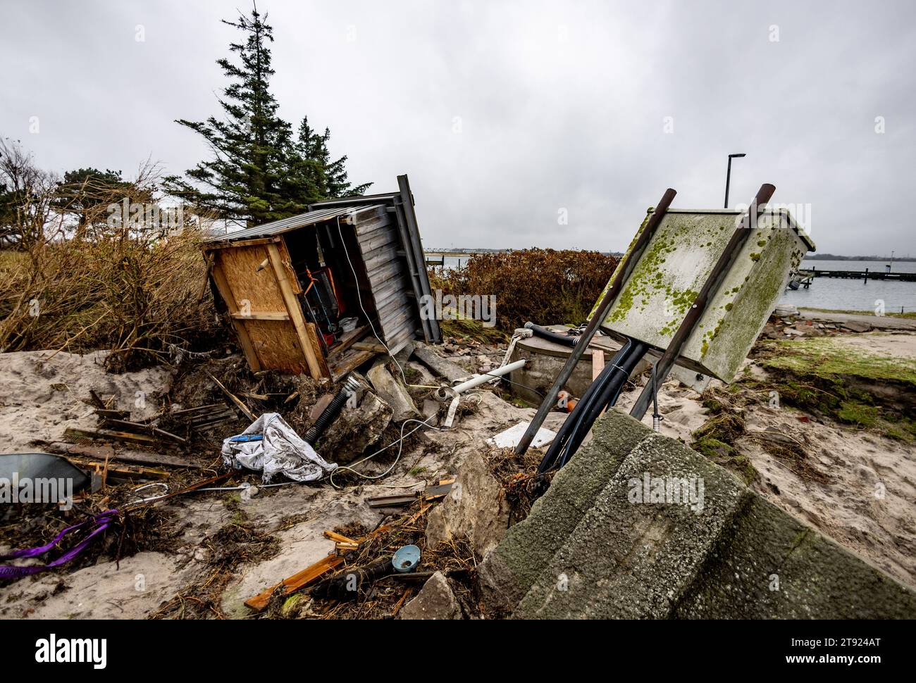 Maasholm, Germany. 09th Nov, 2023. Destroyed power distribution boxes ...