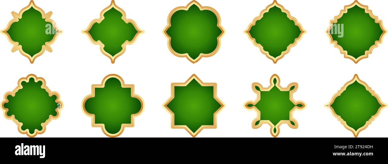 Islamic golden frame shapes set. Ramadan window with ornament. Vector ...