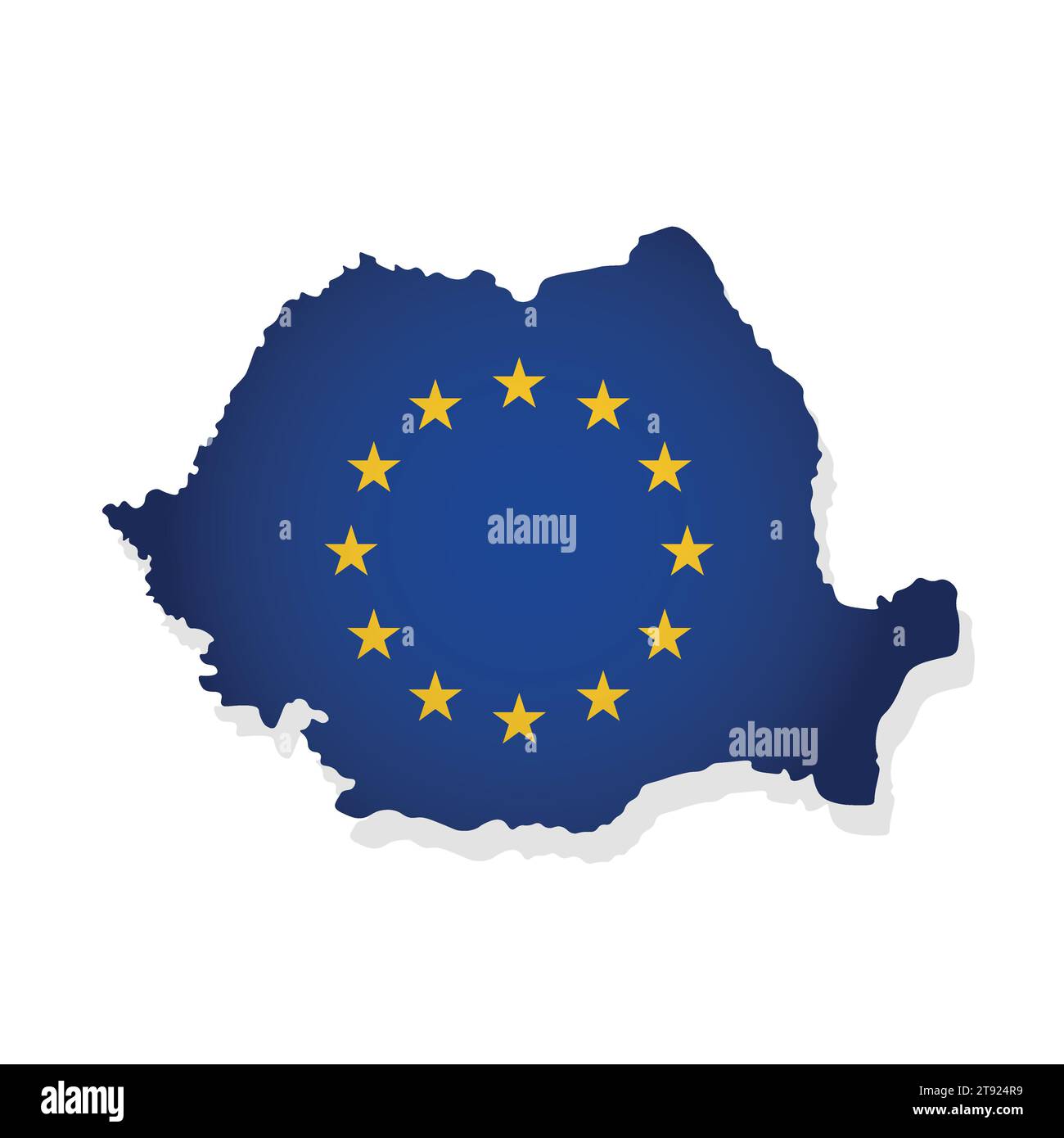 Vector illustration with isolated map of member of European Union - Romania. Concept decorated ...