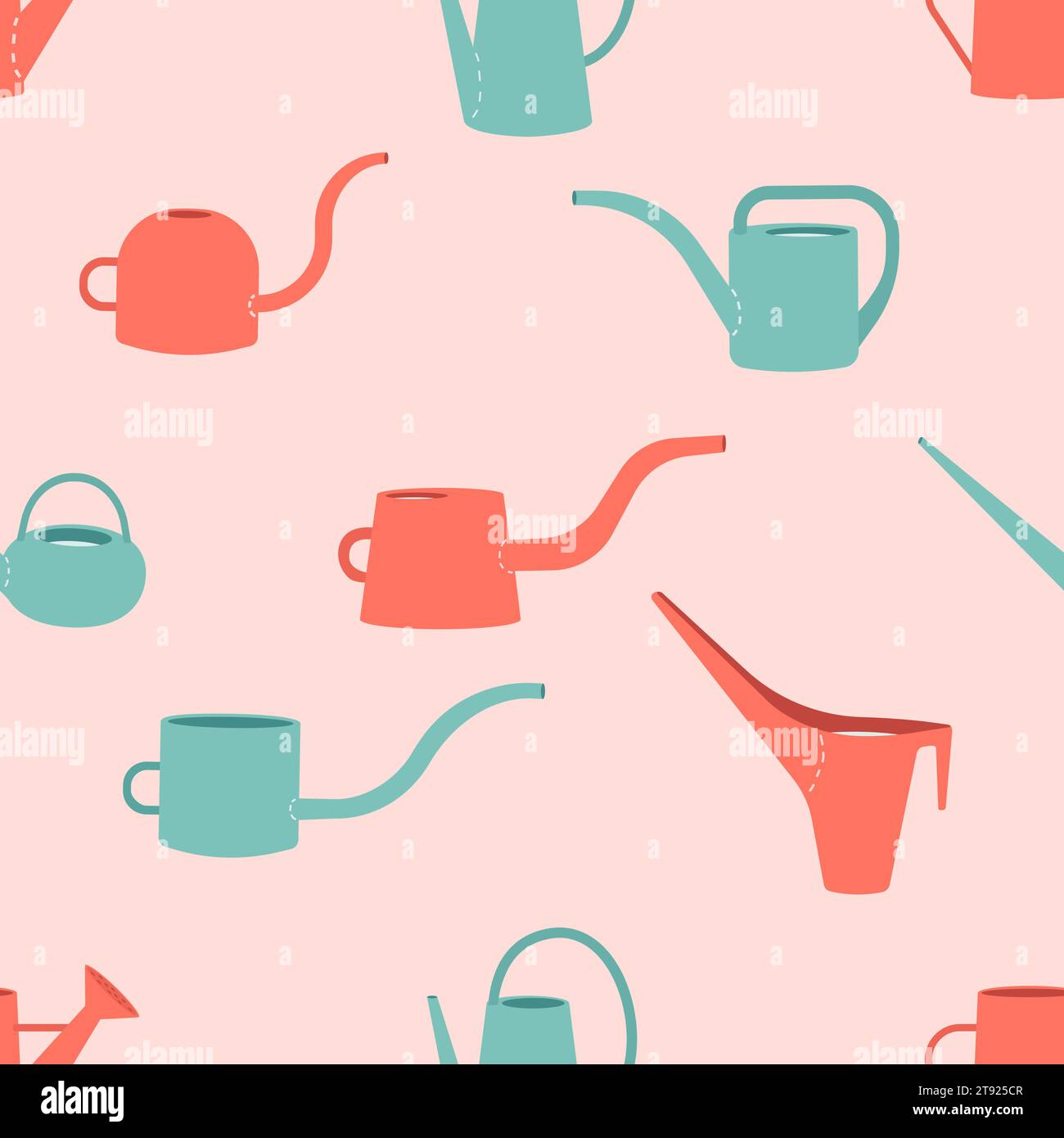 Vector seamless pattern with agriculture icons of flat watering cans ...