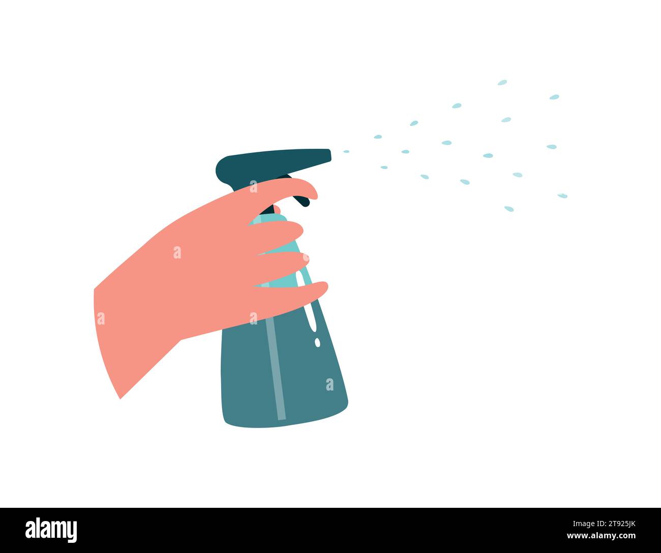 Vector flat illustration with character hand holding spray bottle ...