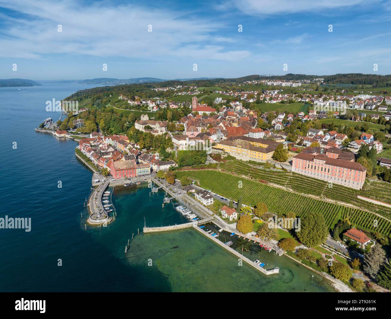 Aerial view of the town of Meersburg with the historic old town ...