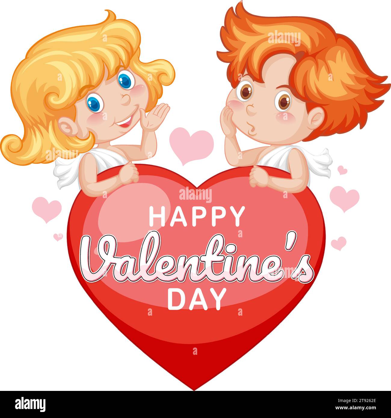 A delightful vector illustration of two adorable angels on a Valentine ...