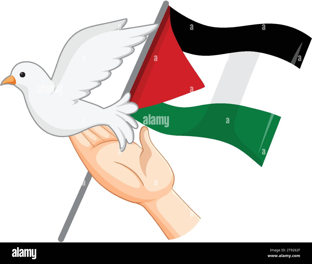 Vector cartoon illustration of a white bird with the Palestine flag ...