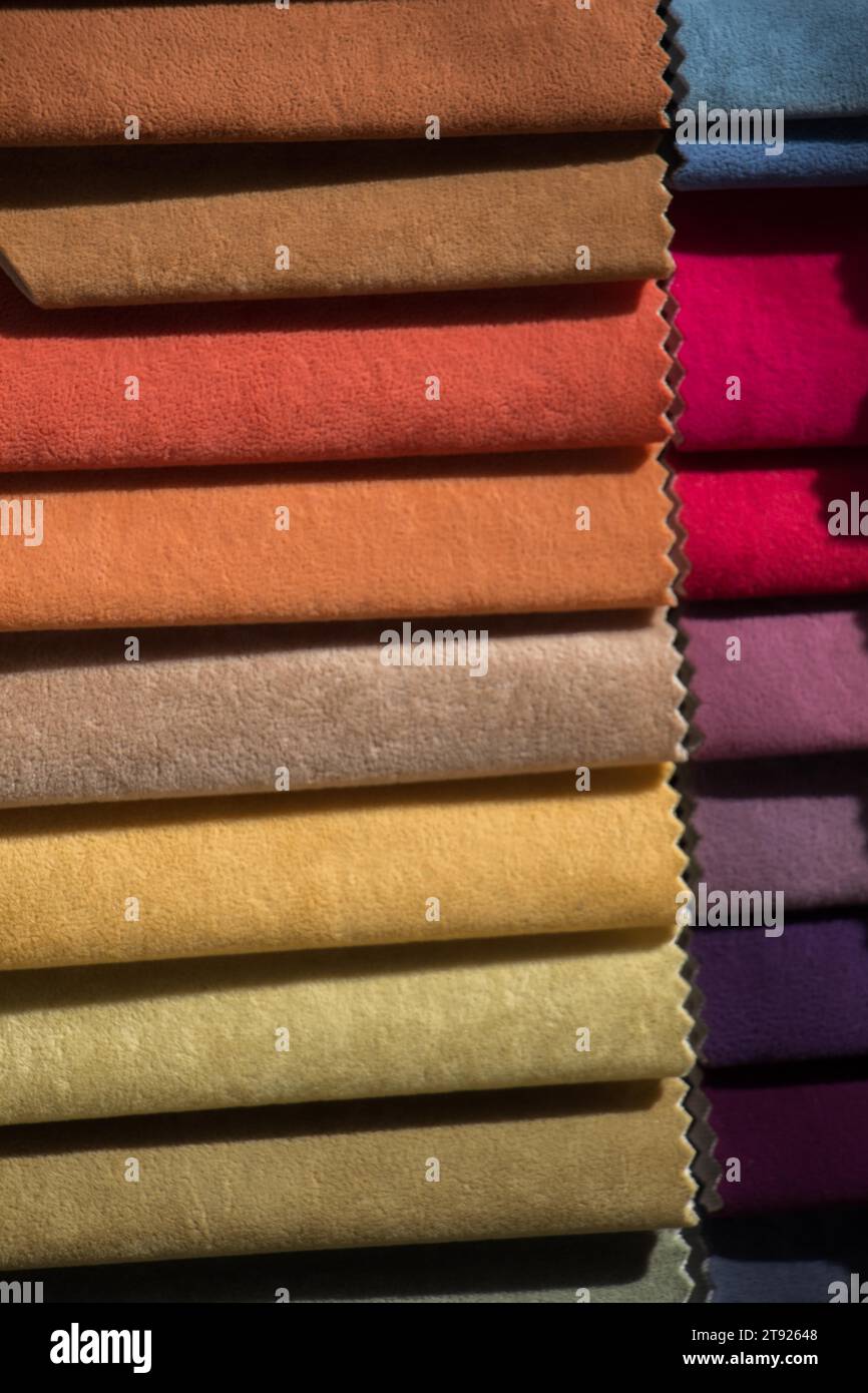 Examples of colorful fabric of various color and type Stock Photo - Alamy