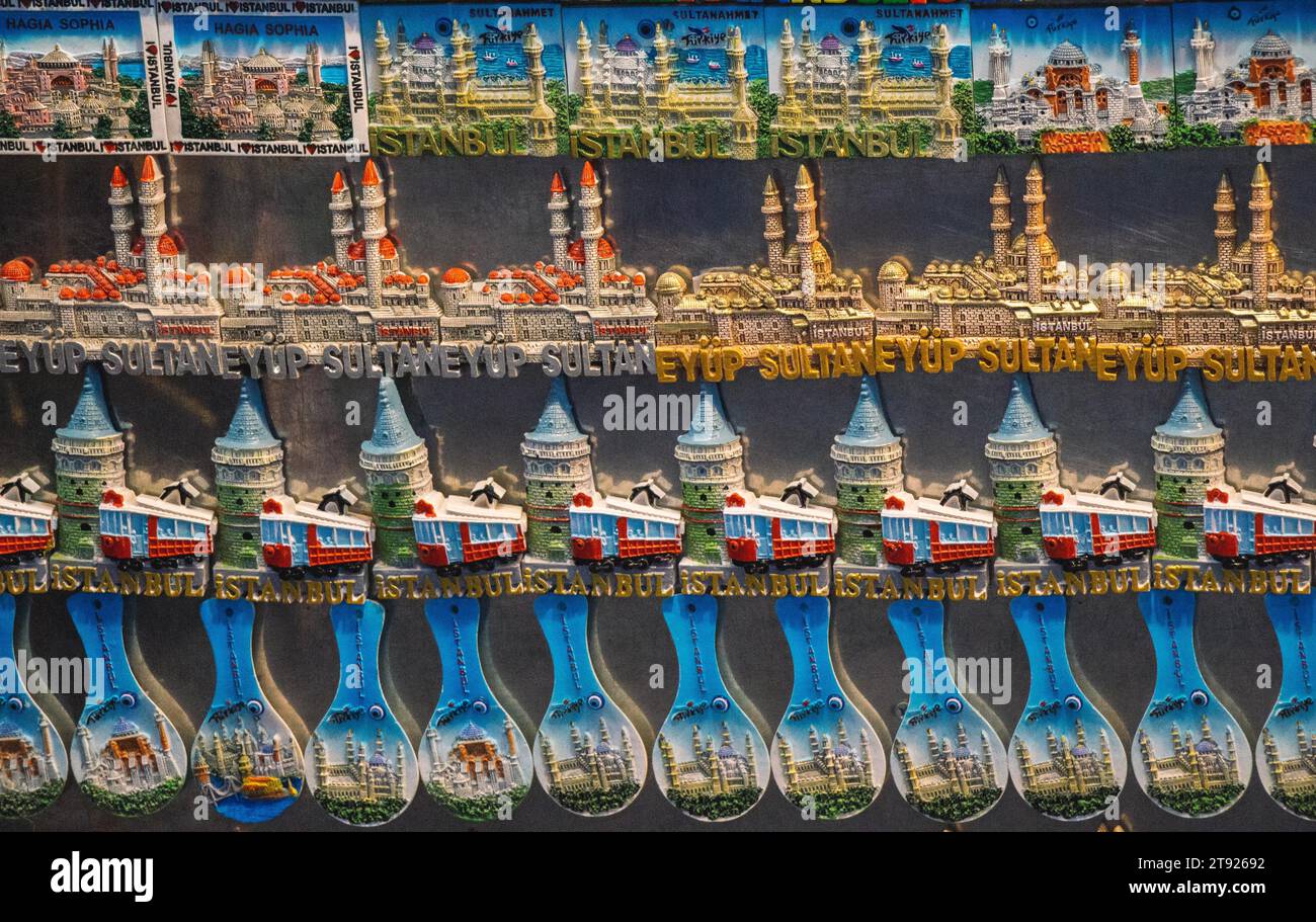 Colorful magnet souvenirs from Istanbul at a souvenir shop Stock Photo ...