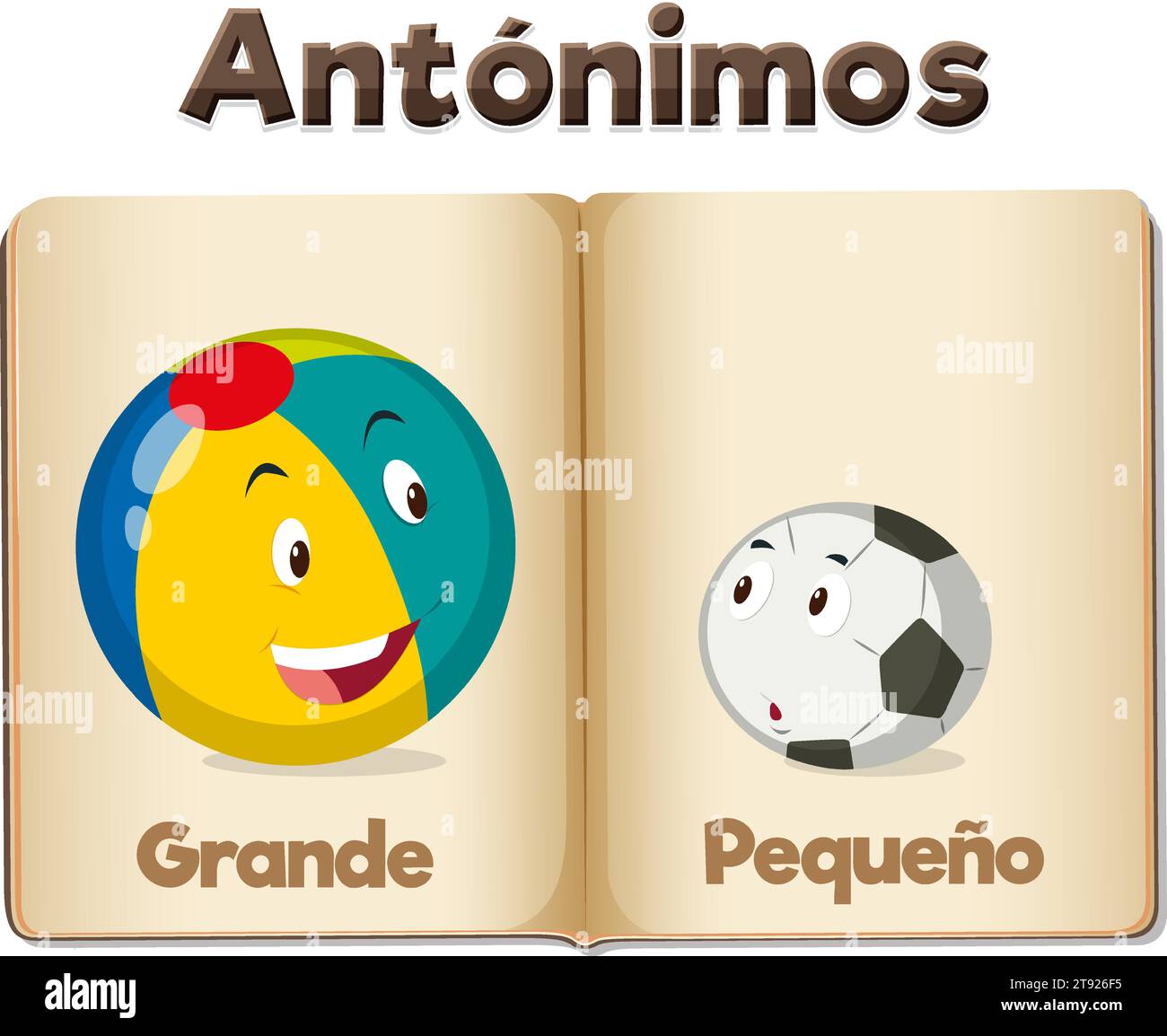 A vector cartoon illustration of big and small words in Spanish ...