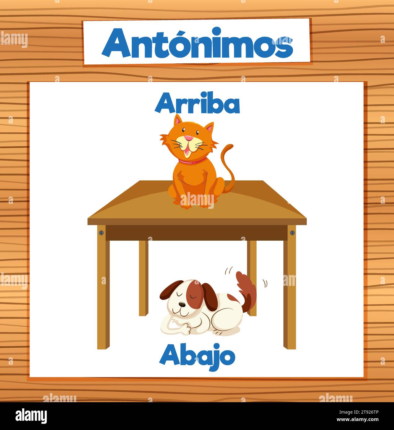 A vector cartoon illustration card in Spanish depicting the concepts of ...