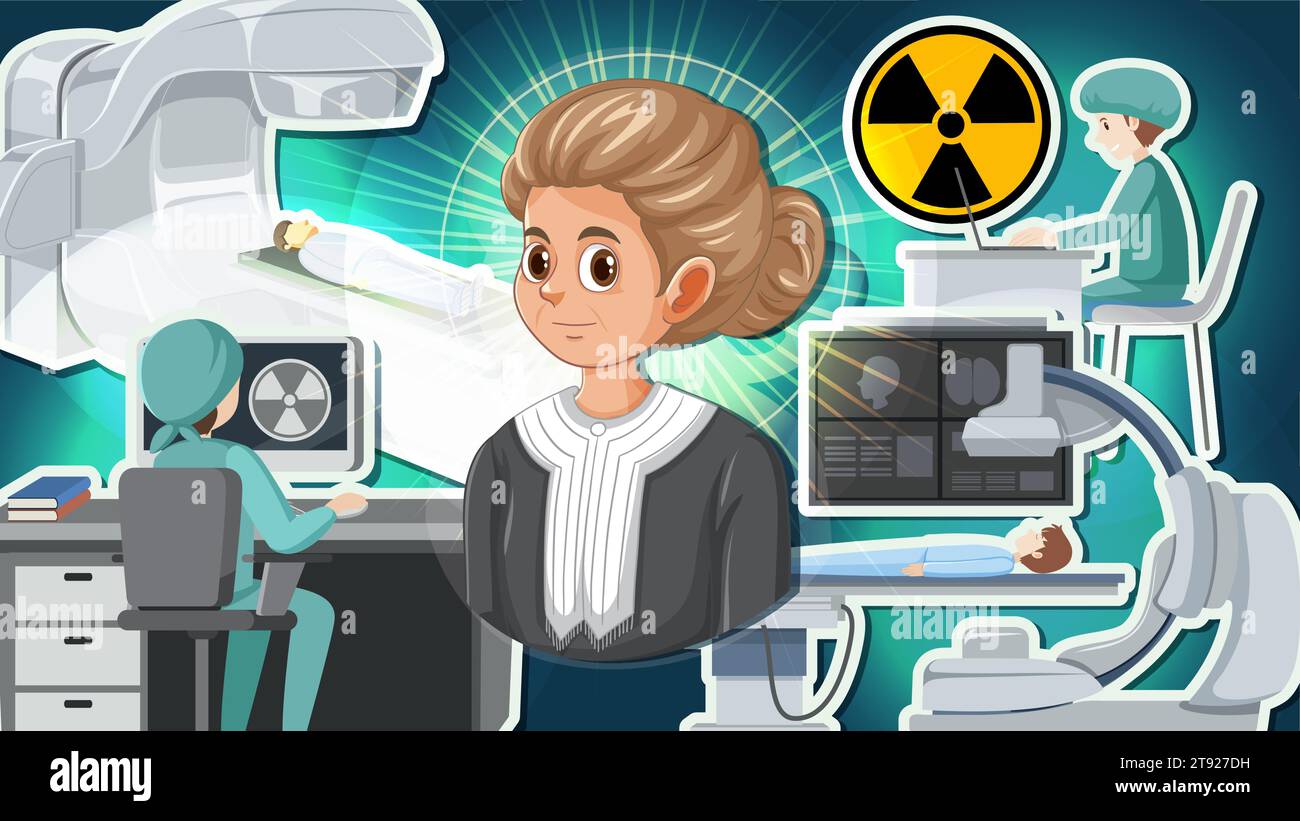 A vector cartoon illustration of Marie Curie and her groundbreaking ...