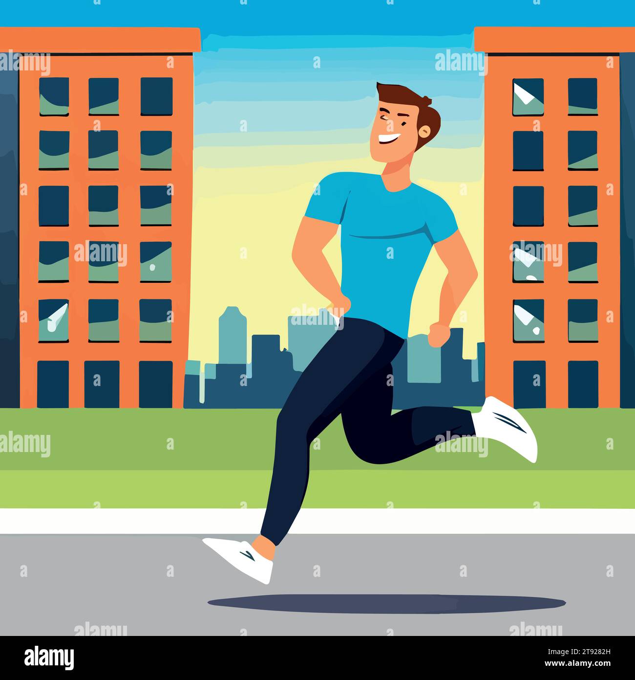 Male athlete running on city street, healthy lifestyle concept vector ...