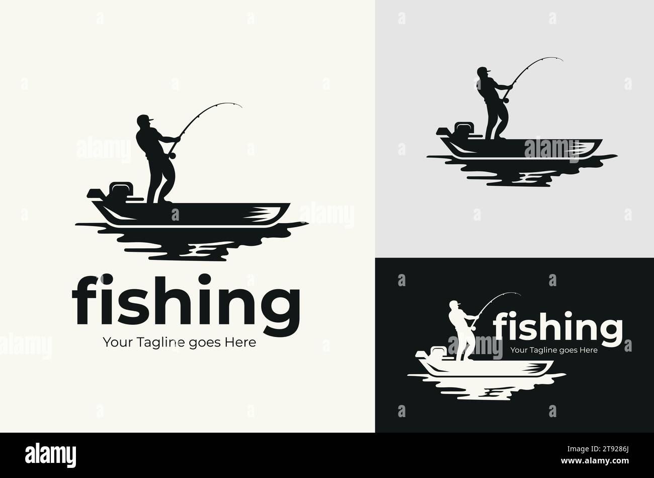 Vintage Retro Illustration Silhouette of a Man Fishing on a Lake ...
