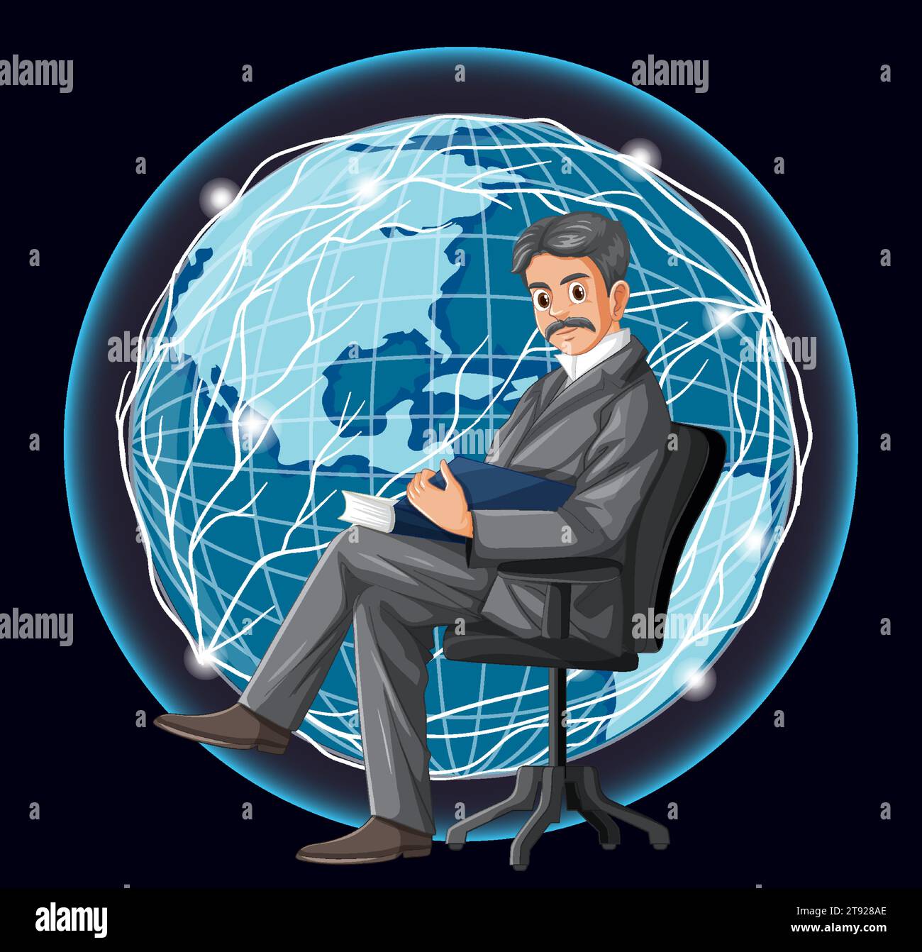 An iconic illustration of Nikola Tesla surrounded by electric currents ...