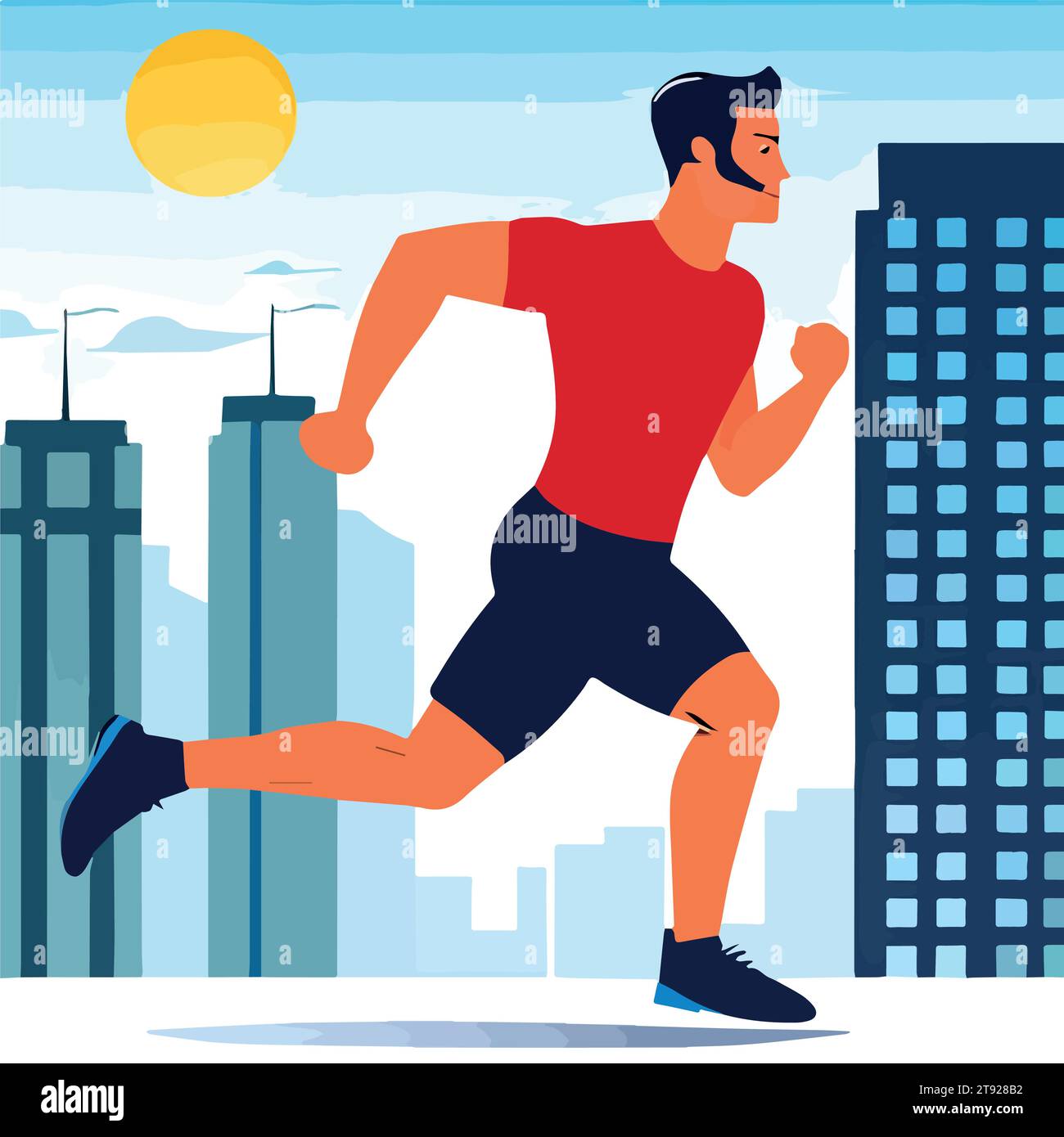 Young athletic man jogging in the city streets. Vector illustration ...