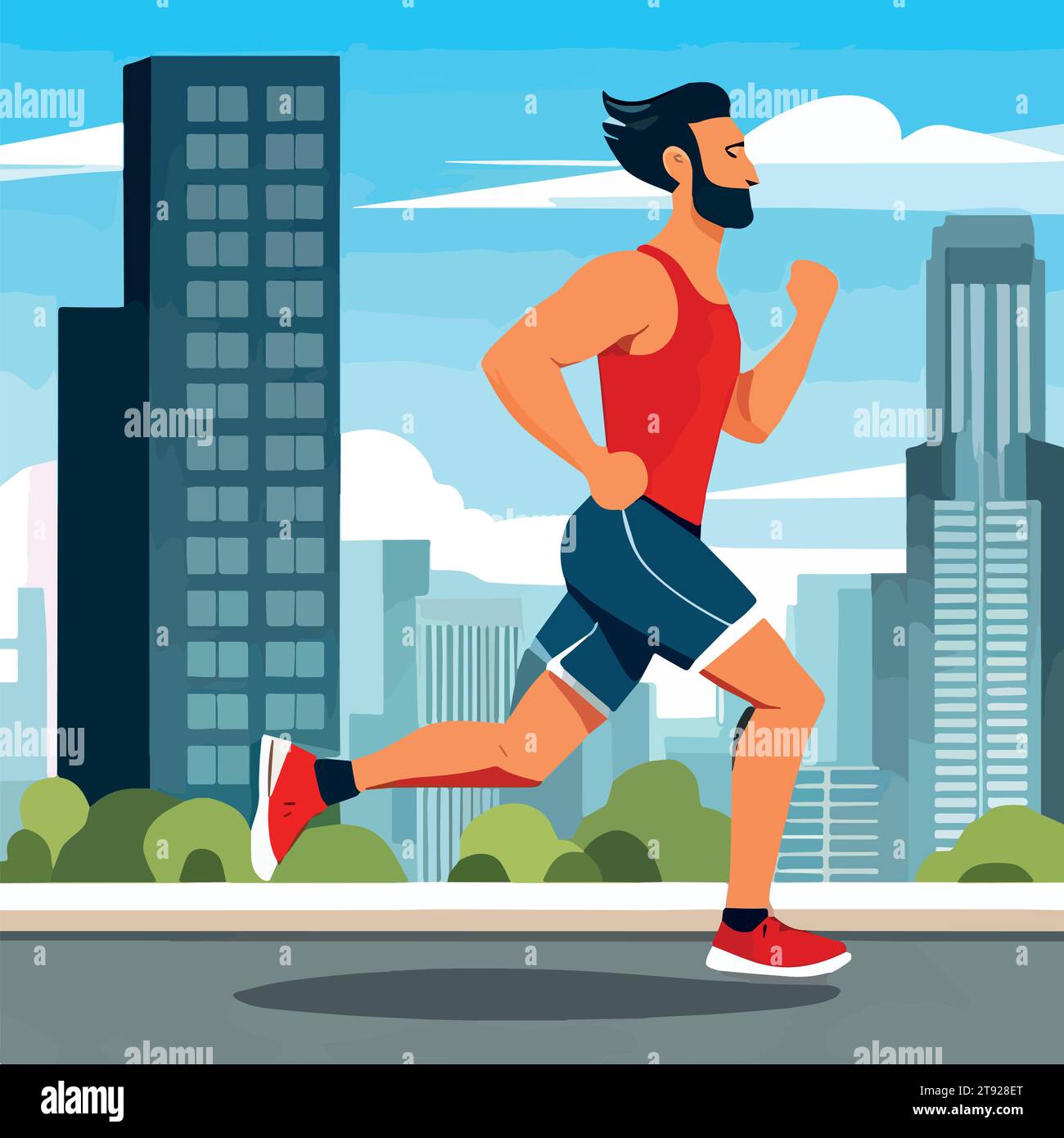 Man running on city in background. Healthy lifestyle concept vector ...
