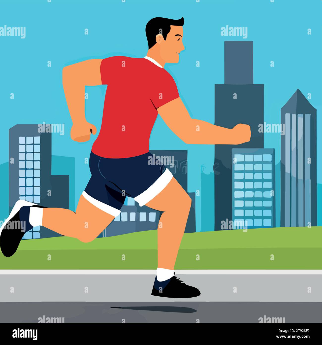 Man running on city in background. Healthy lifestyle concept vector ...