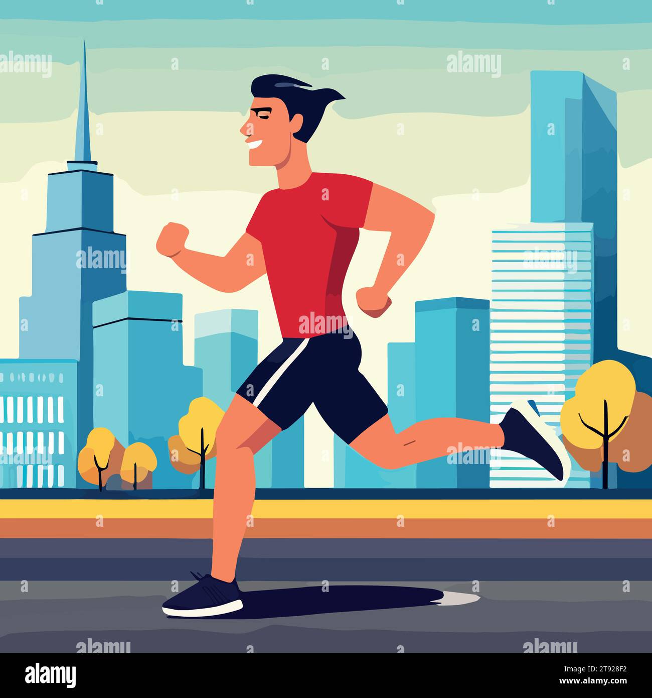 Man running on city in background. Healthy lifestyle concept vector ...