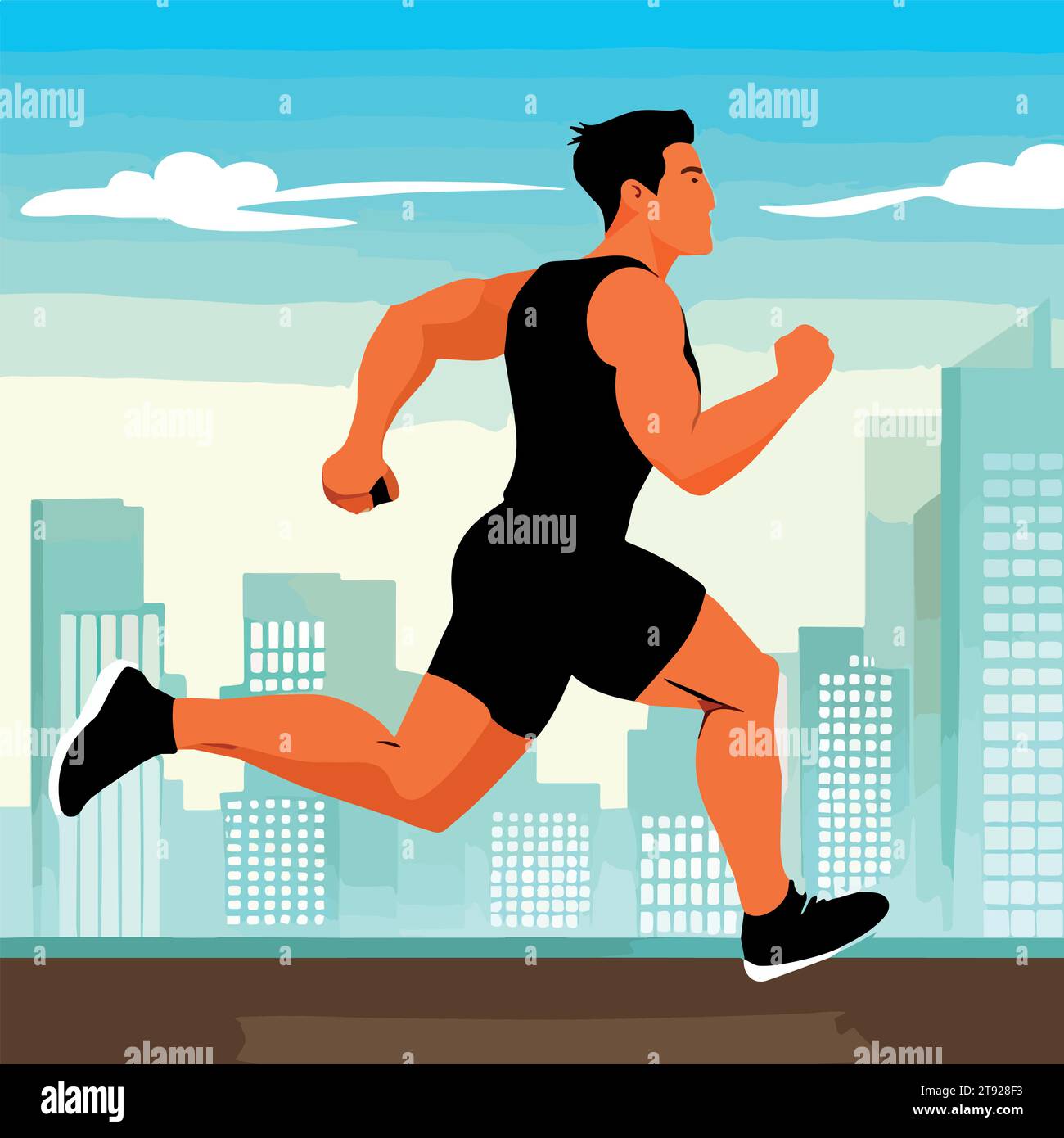 Male athlete running on city street, healthy lifestyle concept vector ...