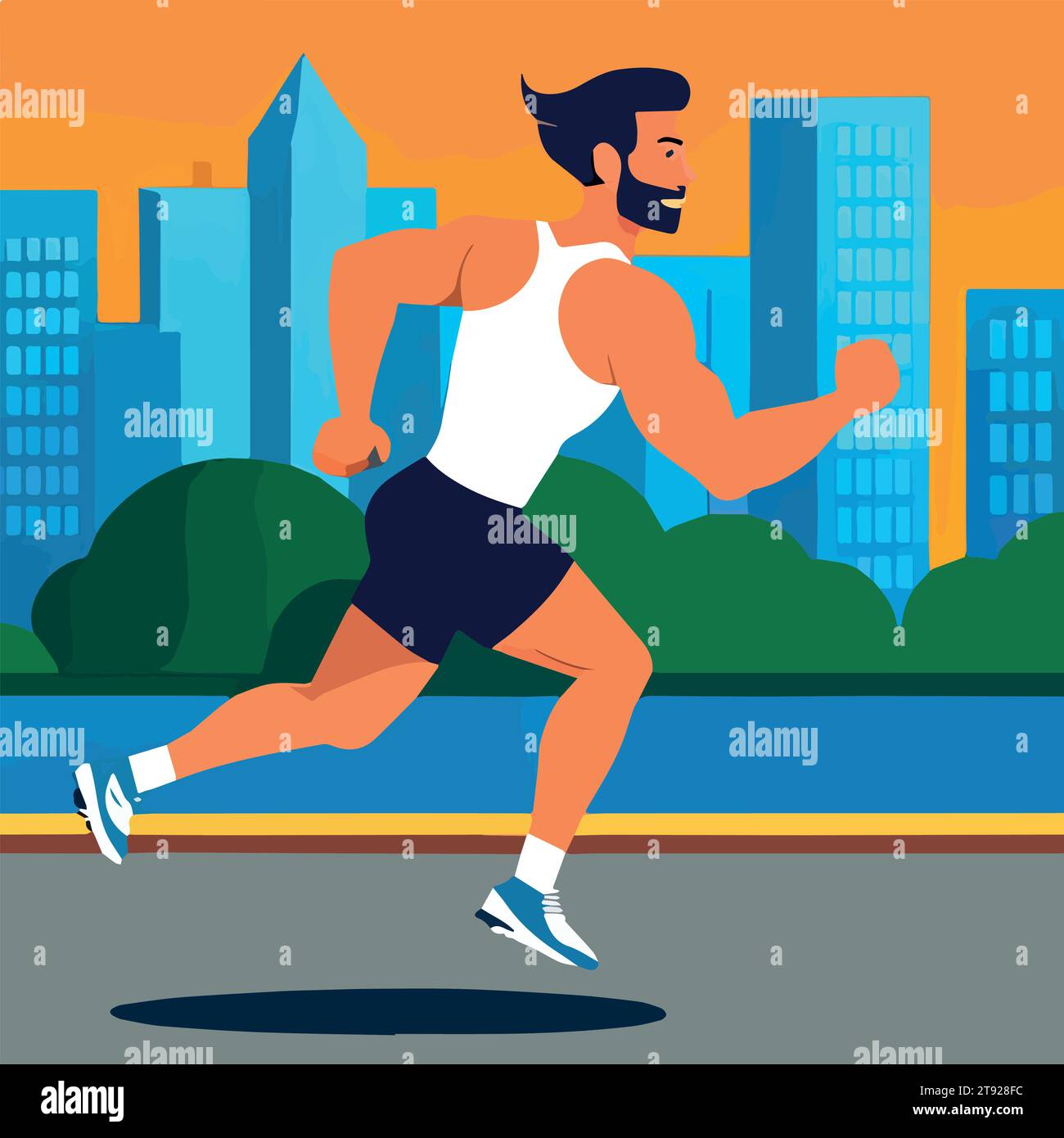Man running on city in background. Healthy lifestyle concept vector ...