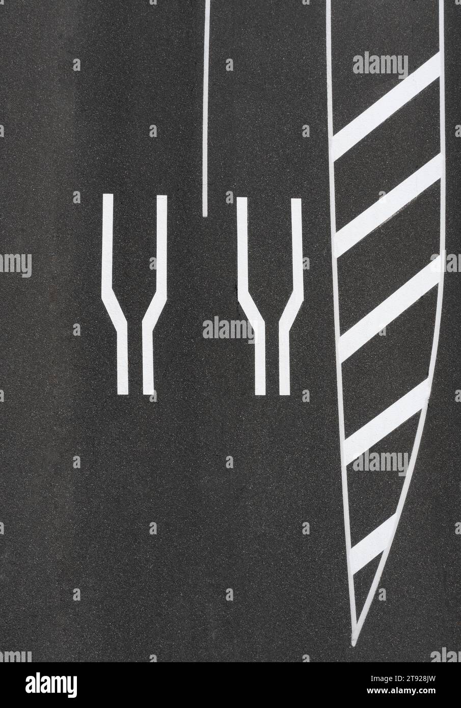 Drone image, road marking, view of a white marking on the road for a ...