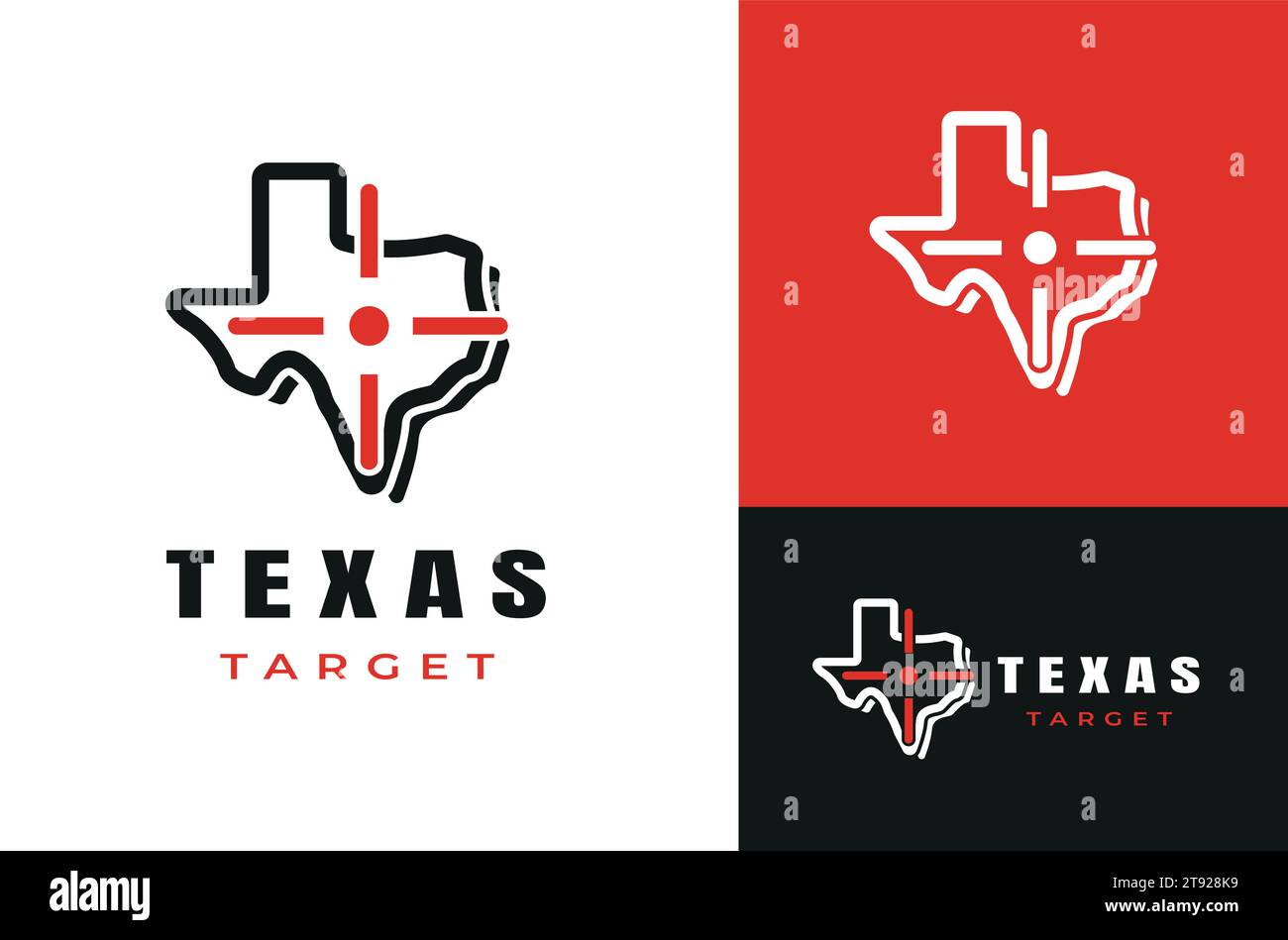 Texas Map Inspiration Line Symbol with Gun Sight Target Aim Icon in Red ...